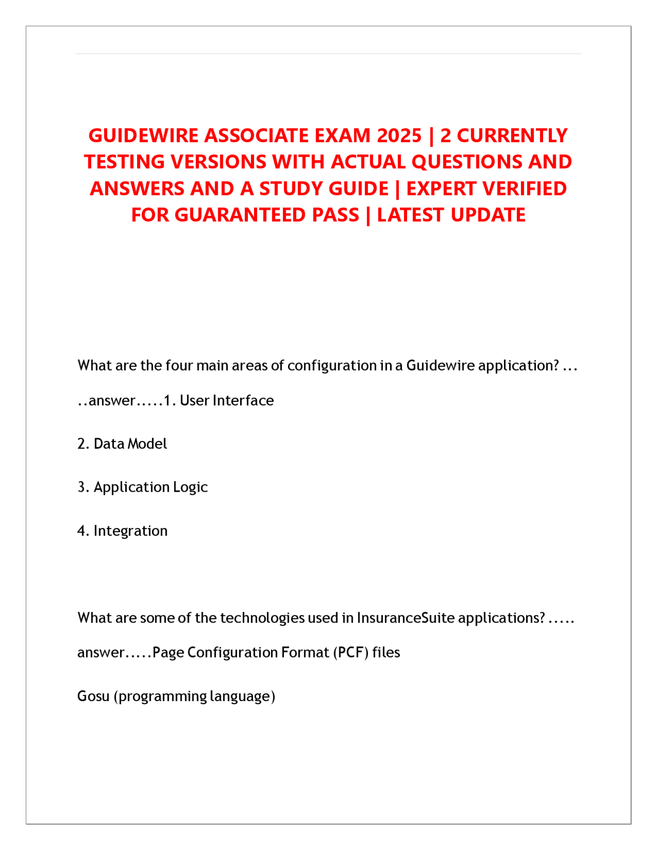 Guidewire Associate Exam 2025 2 Currently Testing Versions With Actual Questions And A Exams