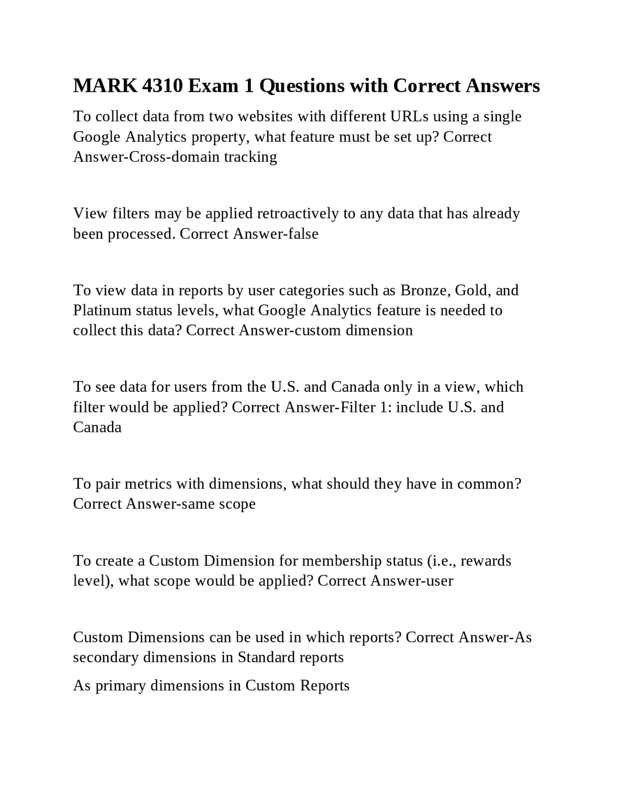 Google Analytics Exam Questions and Answers | Exams Business Statistics ...