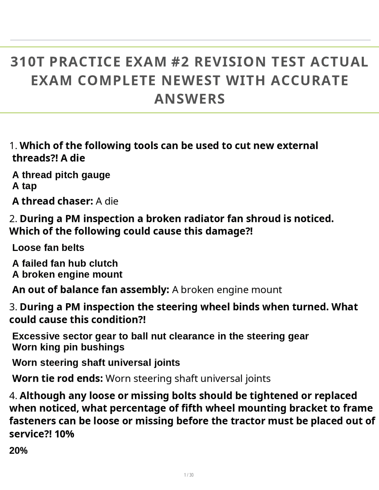 310T PRACTICE EXAM #2 REVISION TEST ACTUAL EXAM COMPLETE NEWEST WITH ...