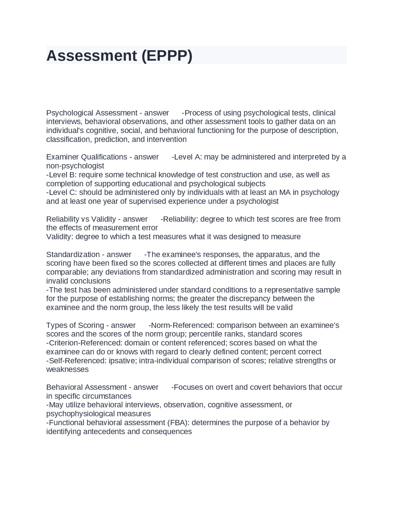 Assessment (EPPP) Questions and Answers 2025|2026 | Exams Advanced ...