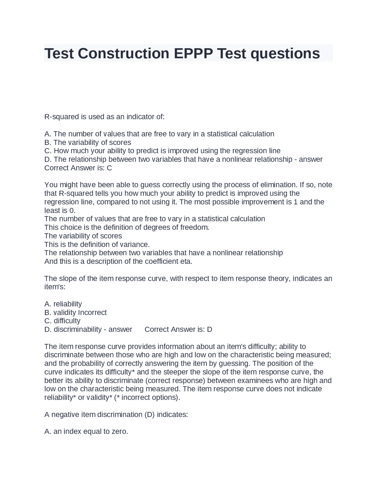 Test Construction EPPP Test questions and answers | Exams Advanced ...