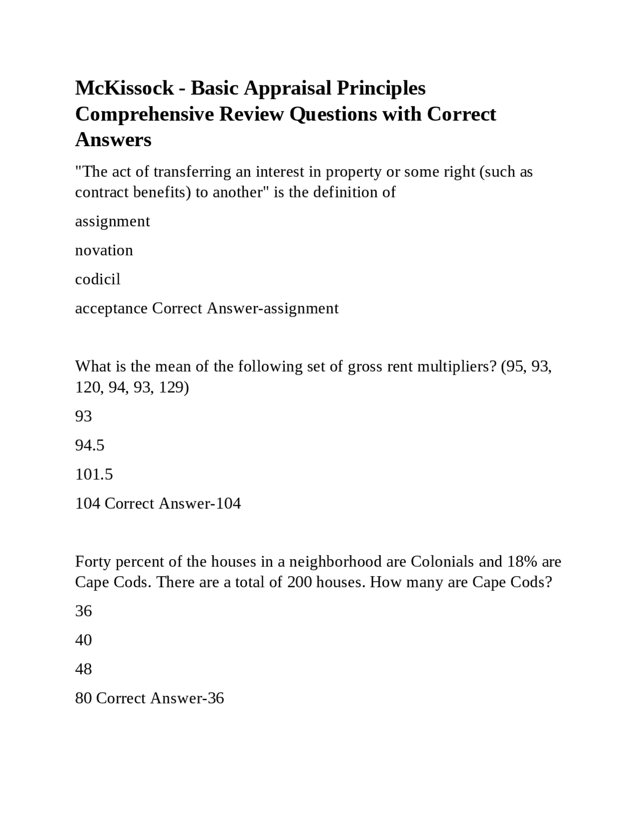 Appraisal Principles: Comprehensive Review Questions & Answers | Exams ...