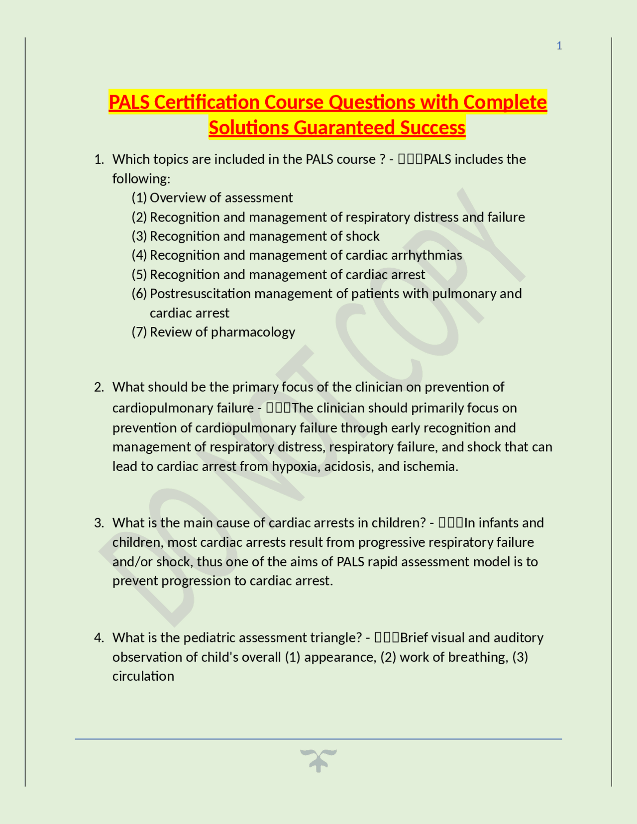 PALS Certification Course Questions with Complete Solutions Guaranteed ...