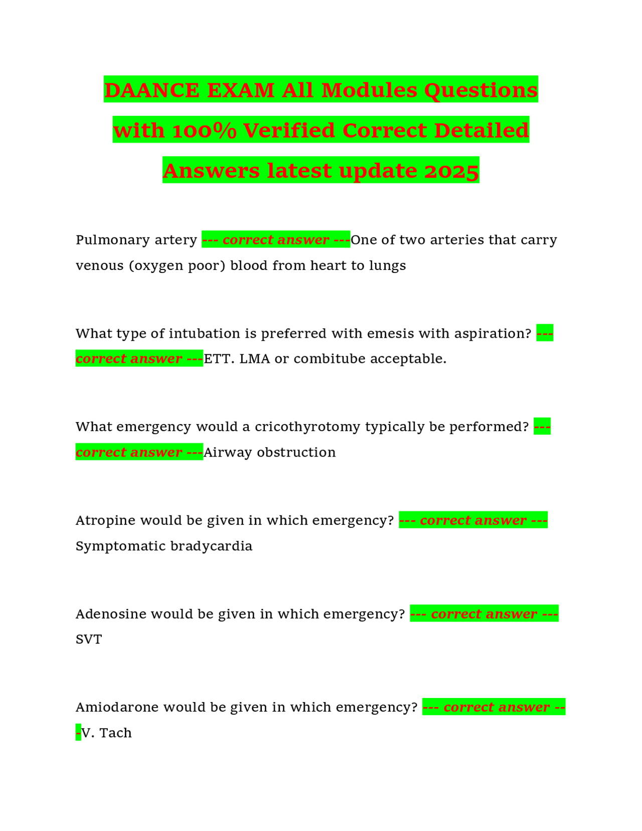 DAANCE EXAM All Modules Questions with 100% Verified Correct Detailed ...