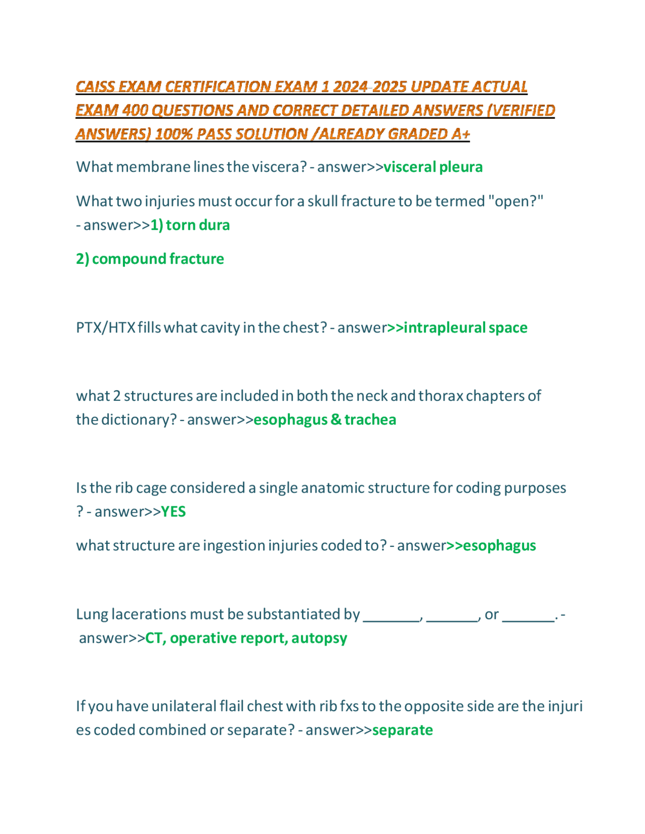 NEWEST CAISS (CERTIFIED ABBREVIATED INJURY SCALE CERTIFICATION) EXAM ...