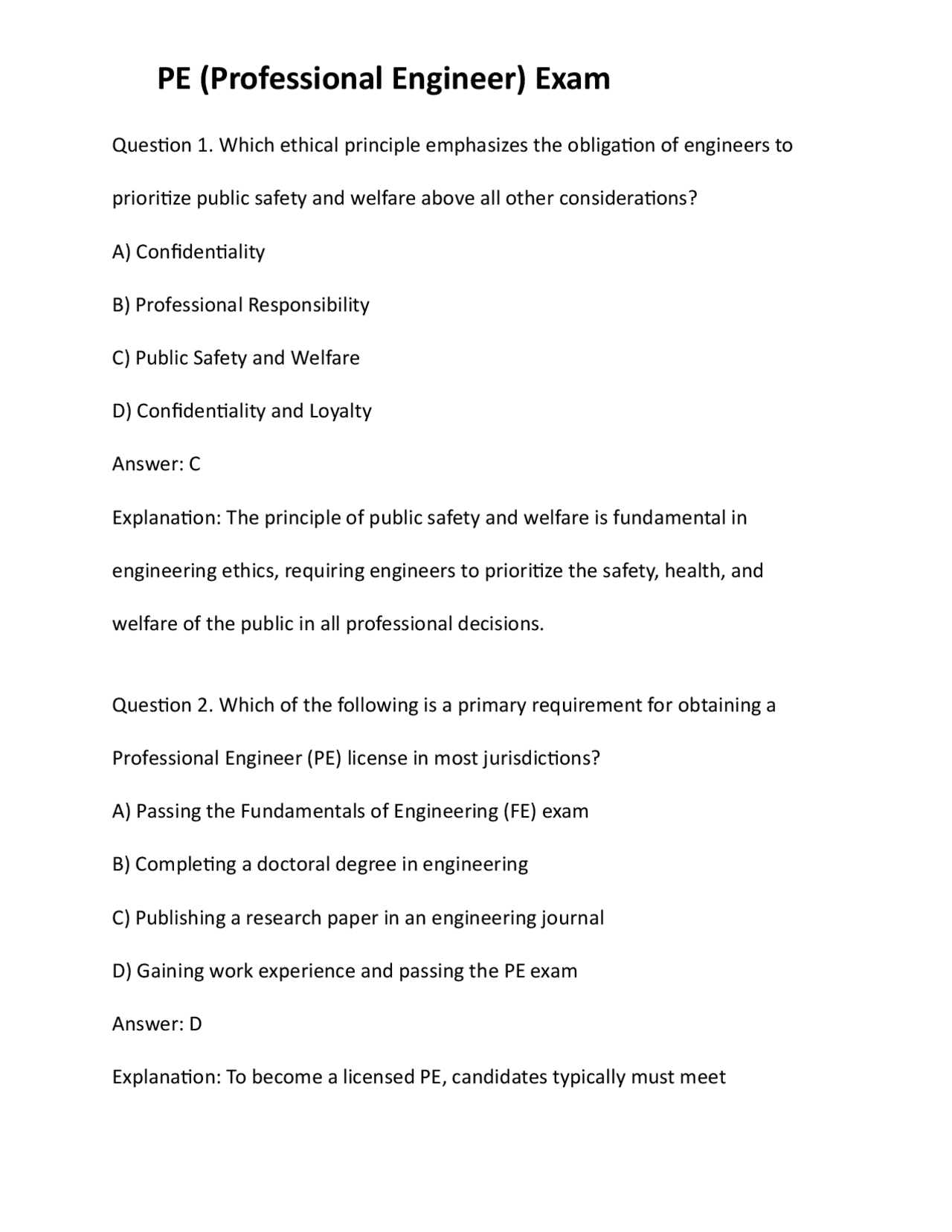 PE (Professional Engineer) Exam | Exams Technology | Docsity