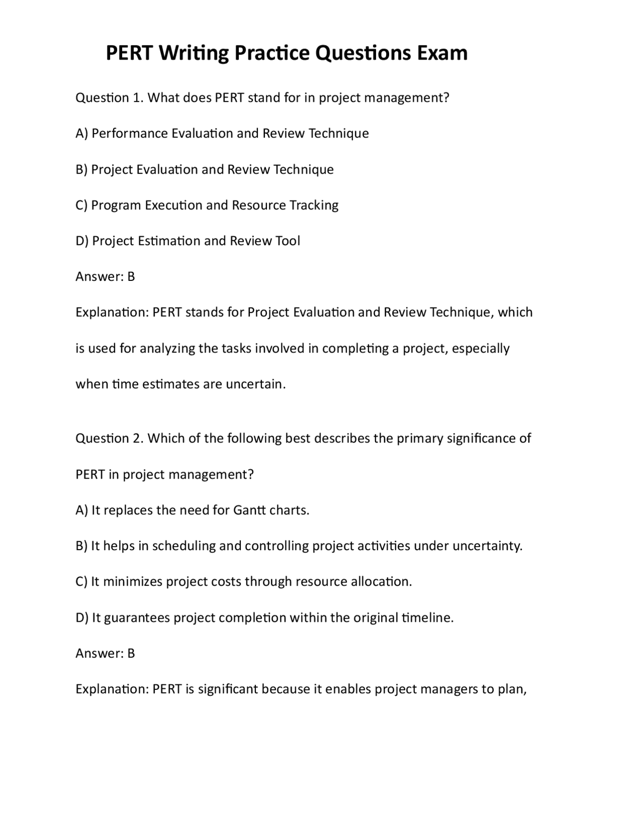 PERT Writing Practice Questions Exam | Exams Technology | Docsity