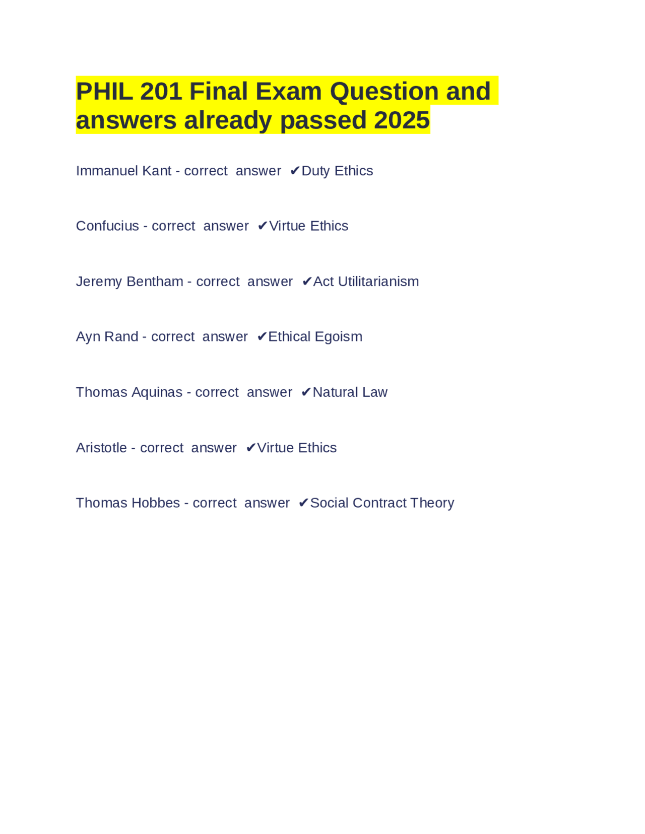PHIL 201 Final Exam Question and answers already passed 2025 | Exams ...