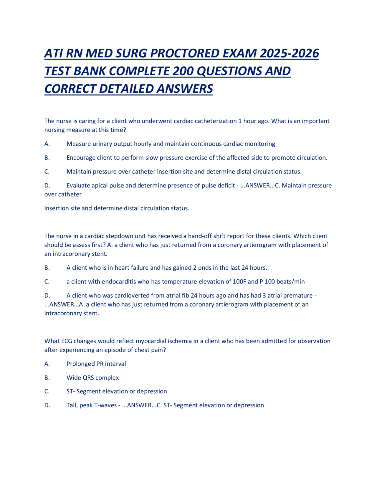 ATI RN Med-Surg Proctored Exam 2025–2026 – Full Test Bank with 200 ...