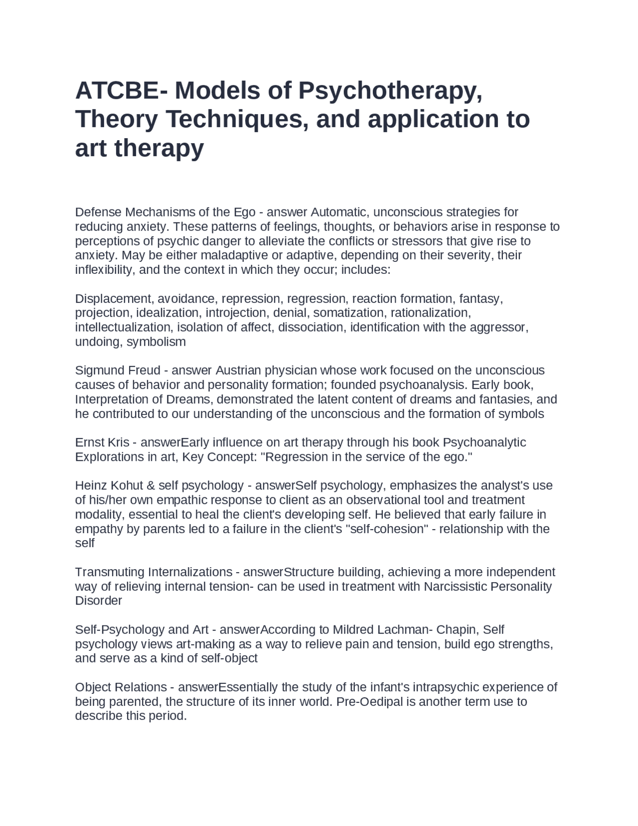 Psychotherapy Models and Art Therapy: Defense Mechanisms and Techniques ...