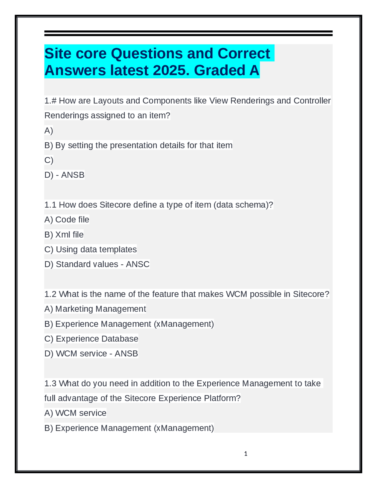 Site core Questions and Correct Answers latest 2025. Graded A | Exams ...