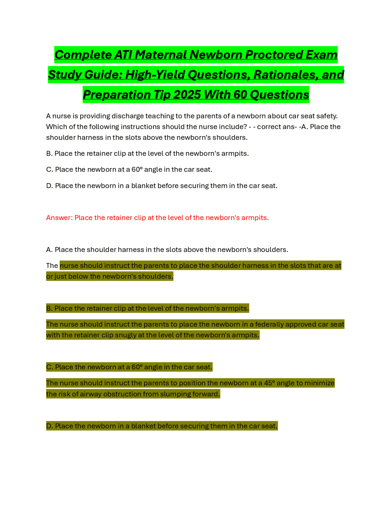 Maternal Newborn Nursing Exam Study Guide: High-Yield Questions and ...