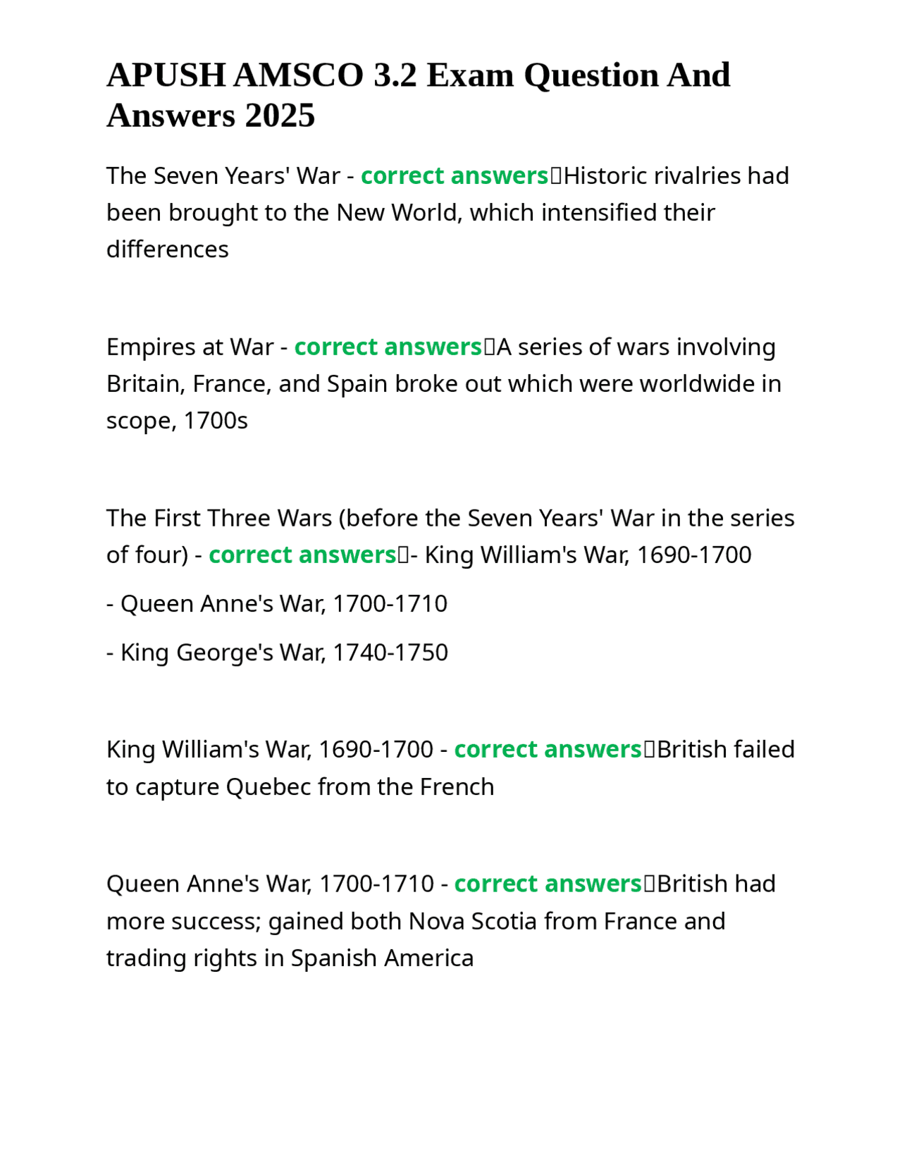 APUSH AMSCO 3.2 Exam Question And Answers 2025 | Exams Nursing | Docsity