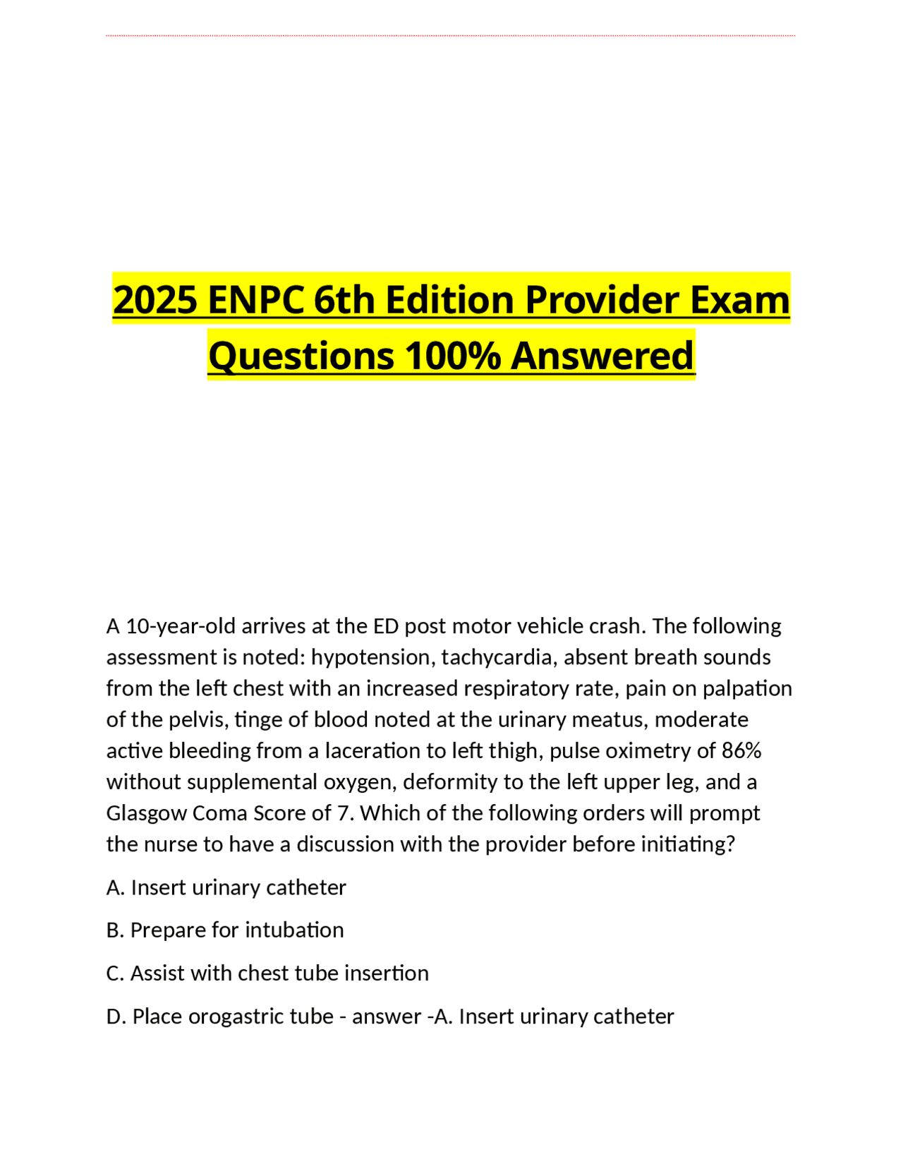 2025 ENPC 6th Edition Provider Exam Questions 100% Answered.docx ...