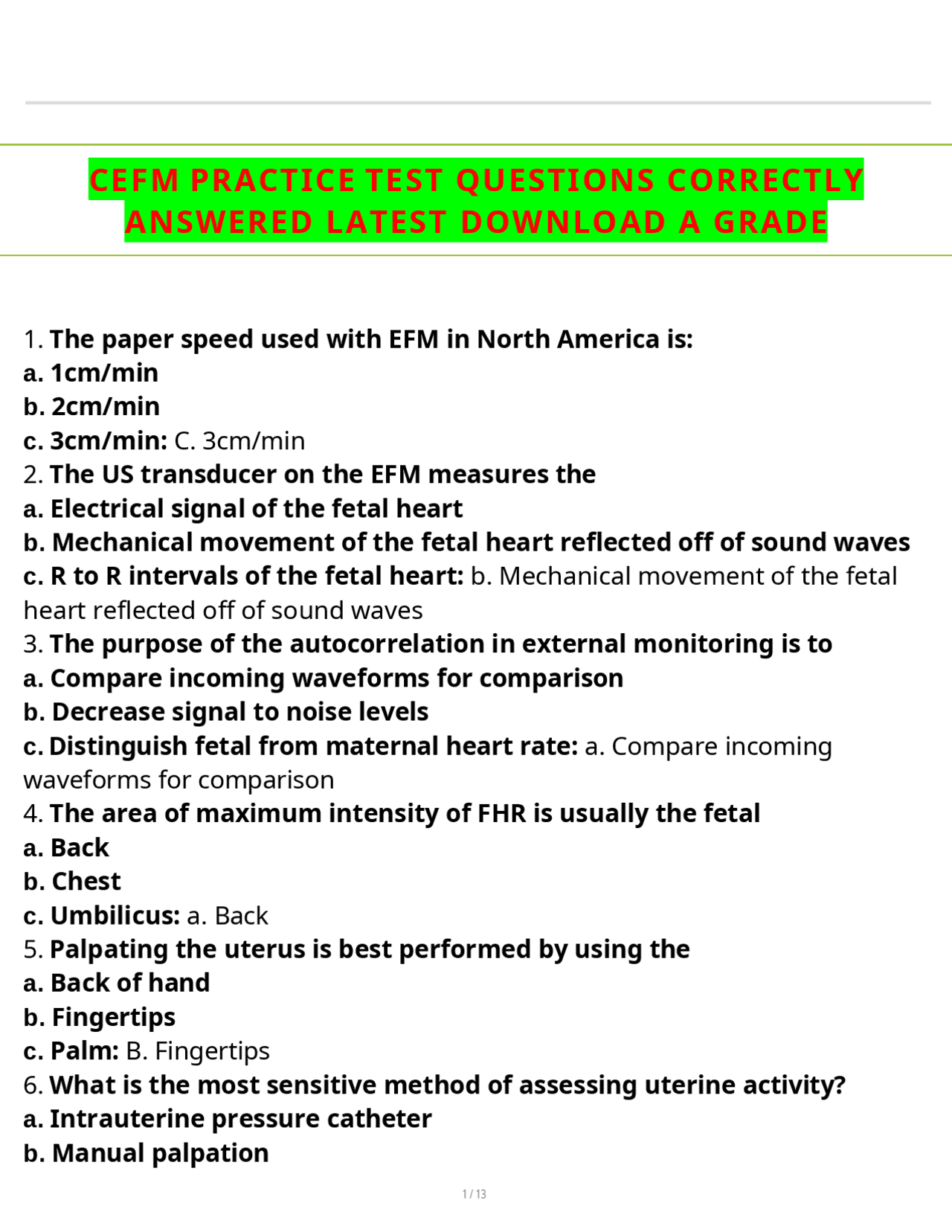 CEFM PRACTICE TEST QUESTIONS CORRECTLY ANSWERED LATEST DOWNLOAD A GRADE ...