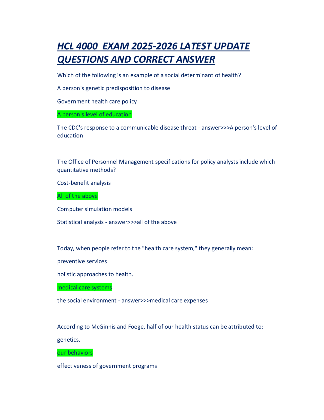 HCL 4000 EXAM 2025-2026 LATEST UPDATE QUESTIONS AND CORRECT ANSWER ...
