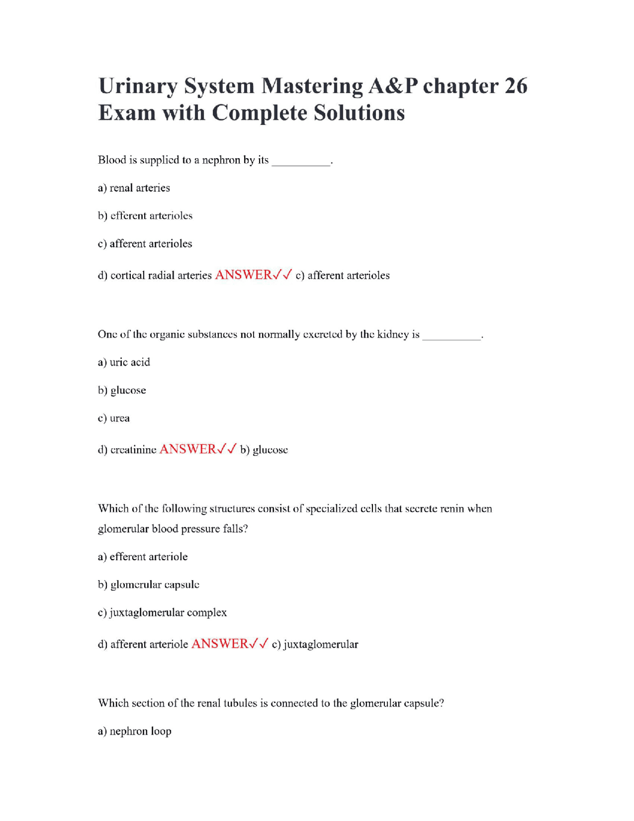 Urinary System Mastering A&P chapter 26 Exam with Complete Solutions ...