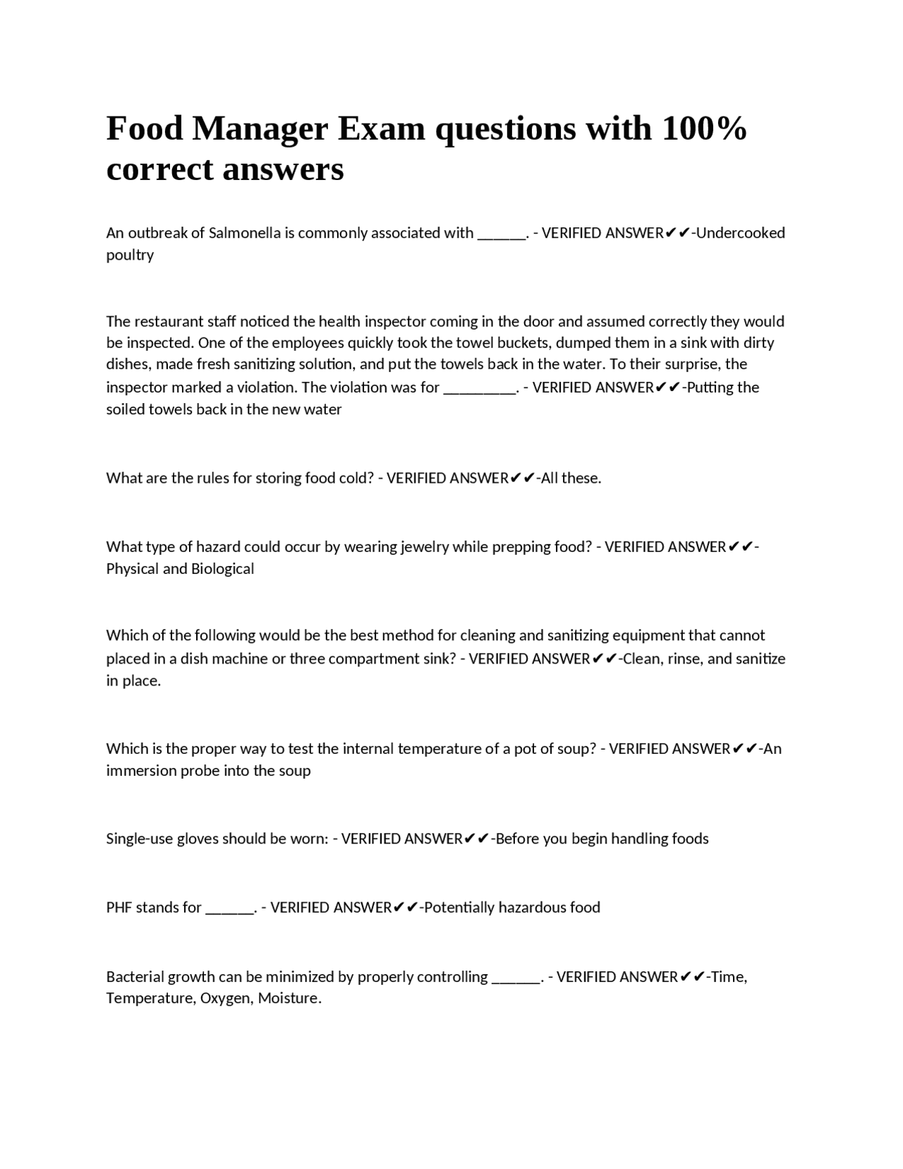 Food Manager Exam Prep: Questions and Answers for Certification Success ...