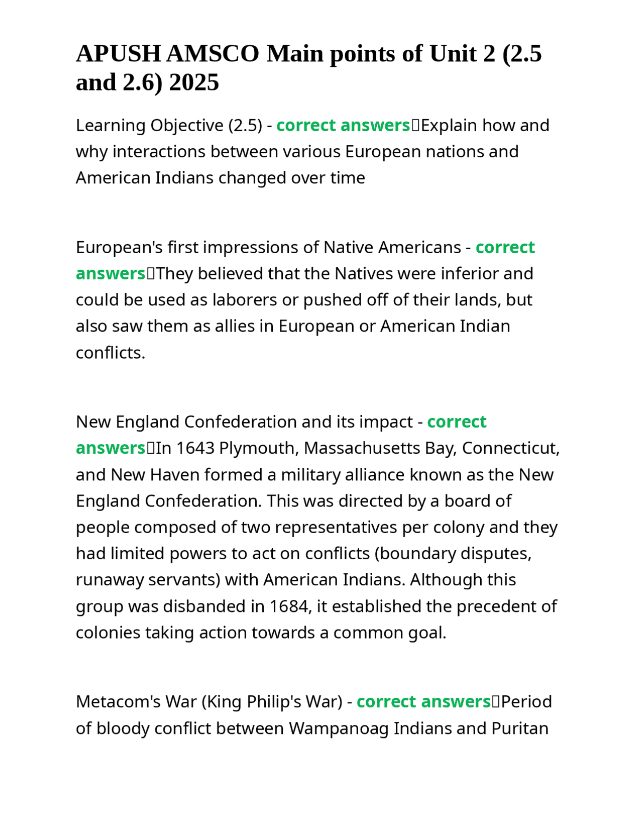 APUSH AMSCO Main points of Unit 2 (2.5 and 2.6) 2025 | Exams Nursing ...