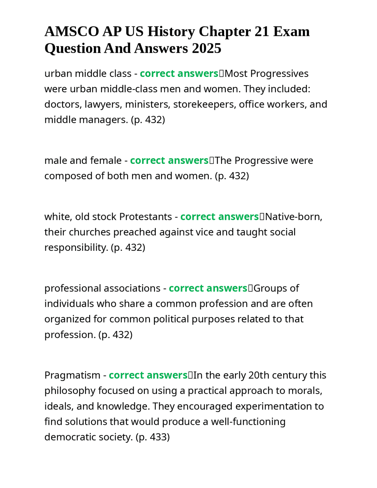 AMSCO AP US History Chapter 21 Exam Question And Answers 2025 | Exams ...