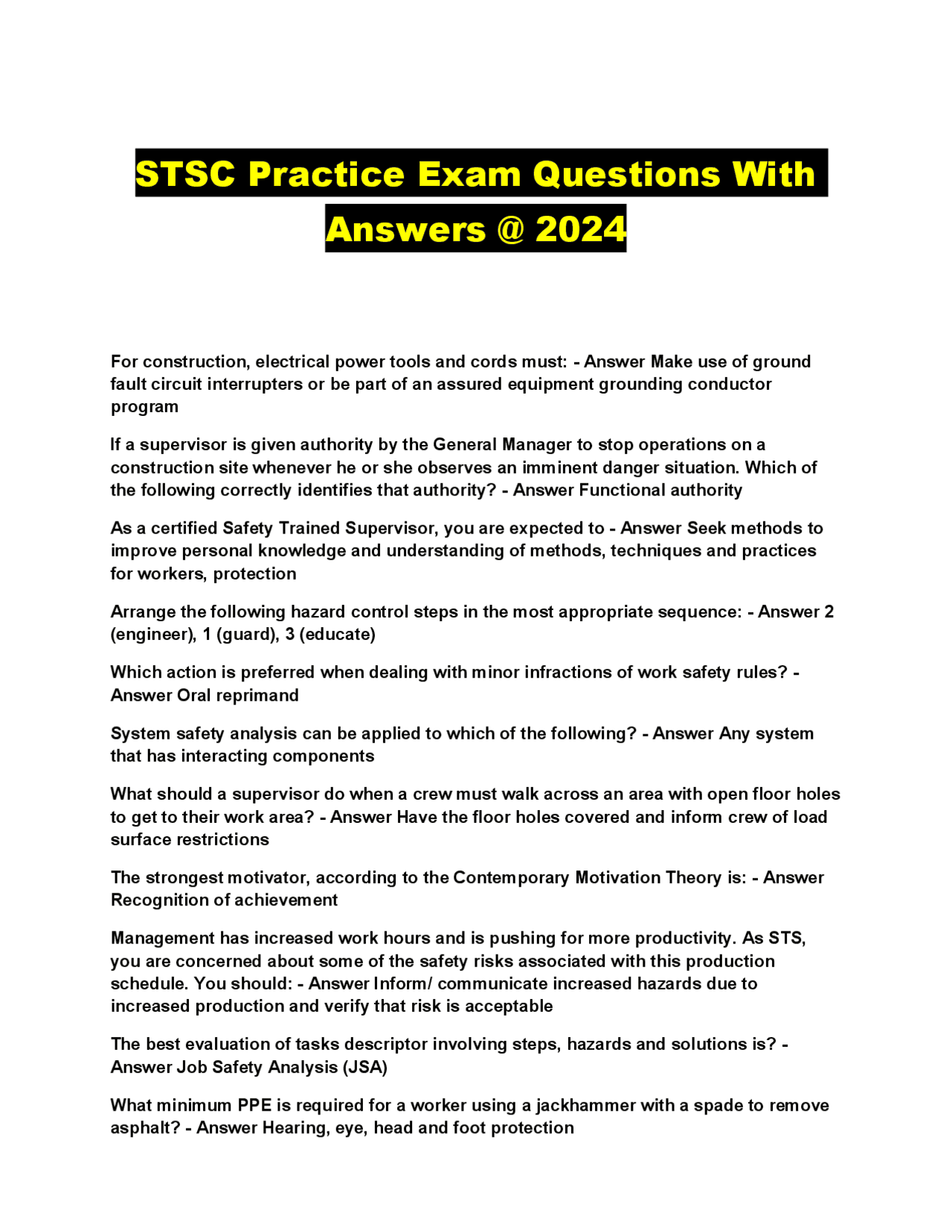 Safety Trained Supervisor Certification: Practice Exam Questions and ...