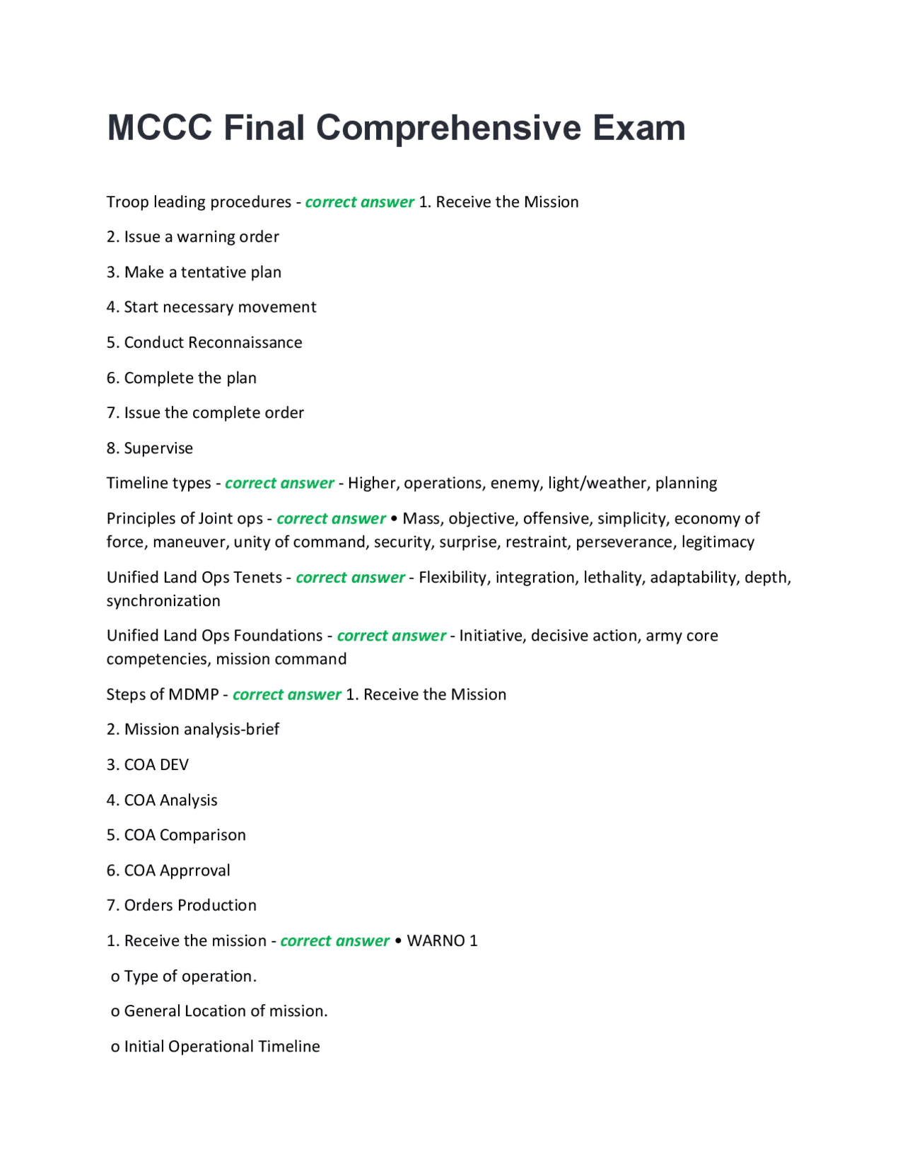 MCCC Final Comprehensive Exam | Exams History | Docsity