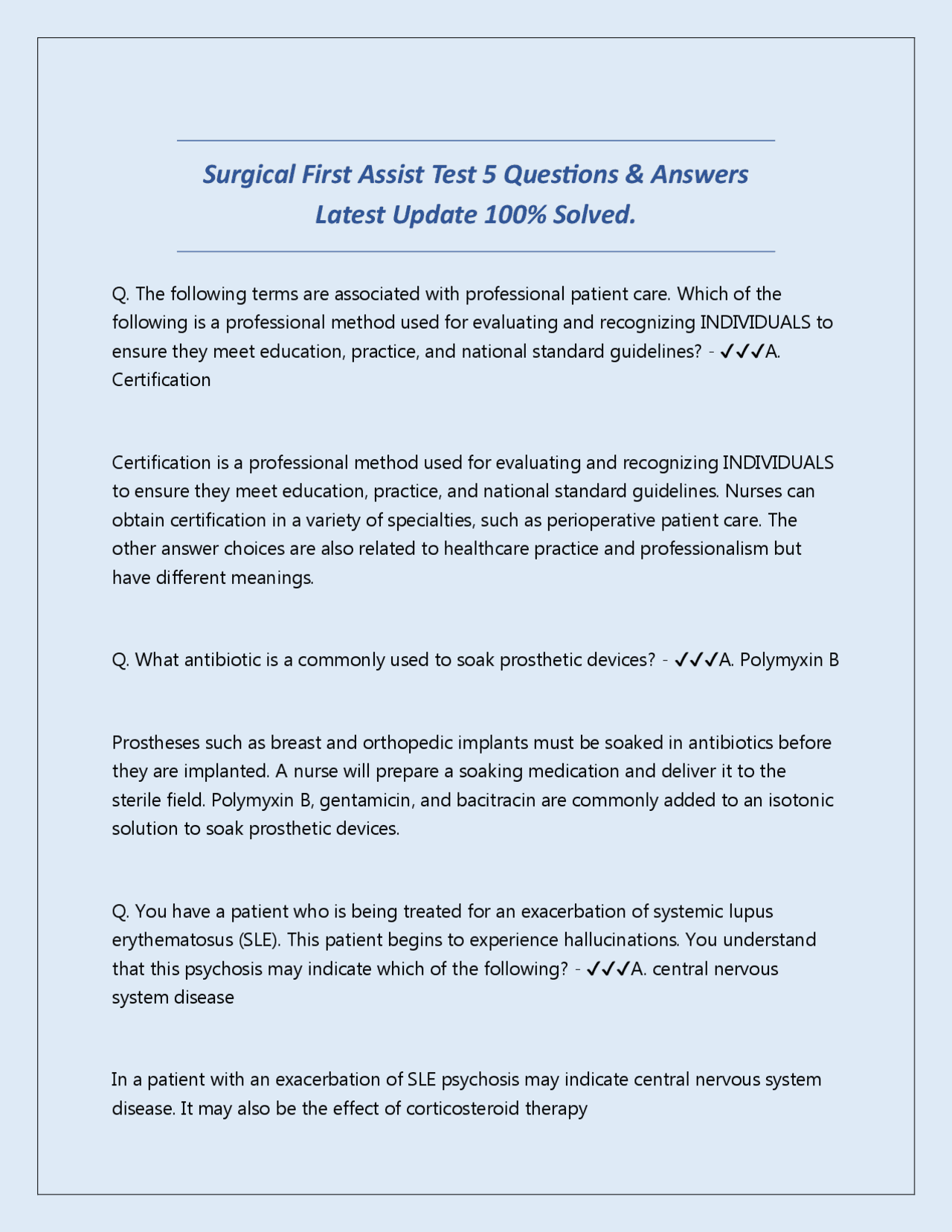 Surgical First Assist Test 5 Questions & Answers Latest Update 100% ...