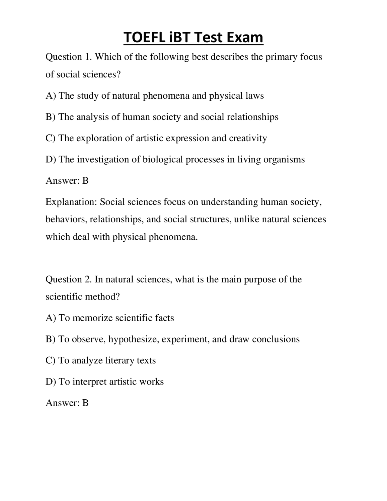 TOEFL iBT Test pratice Exam | Exams Technology | Docsity