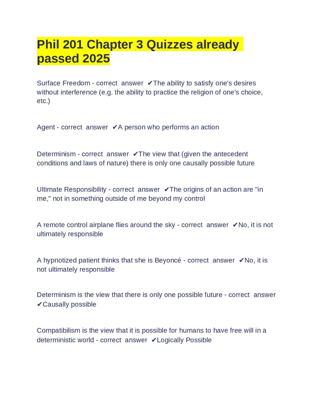 Phil 201 Chapter 3 Quizzes already passed 2025 | Exams Philosophy | Docsity
