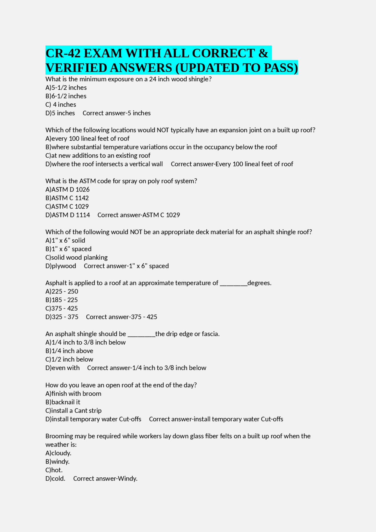 CR-42 EXAM WITH ALL CORRECT & VERIFIED ANSWERS (UPDATED TO PASS ...