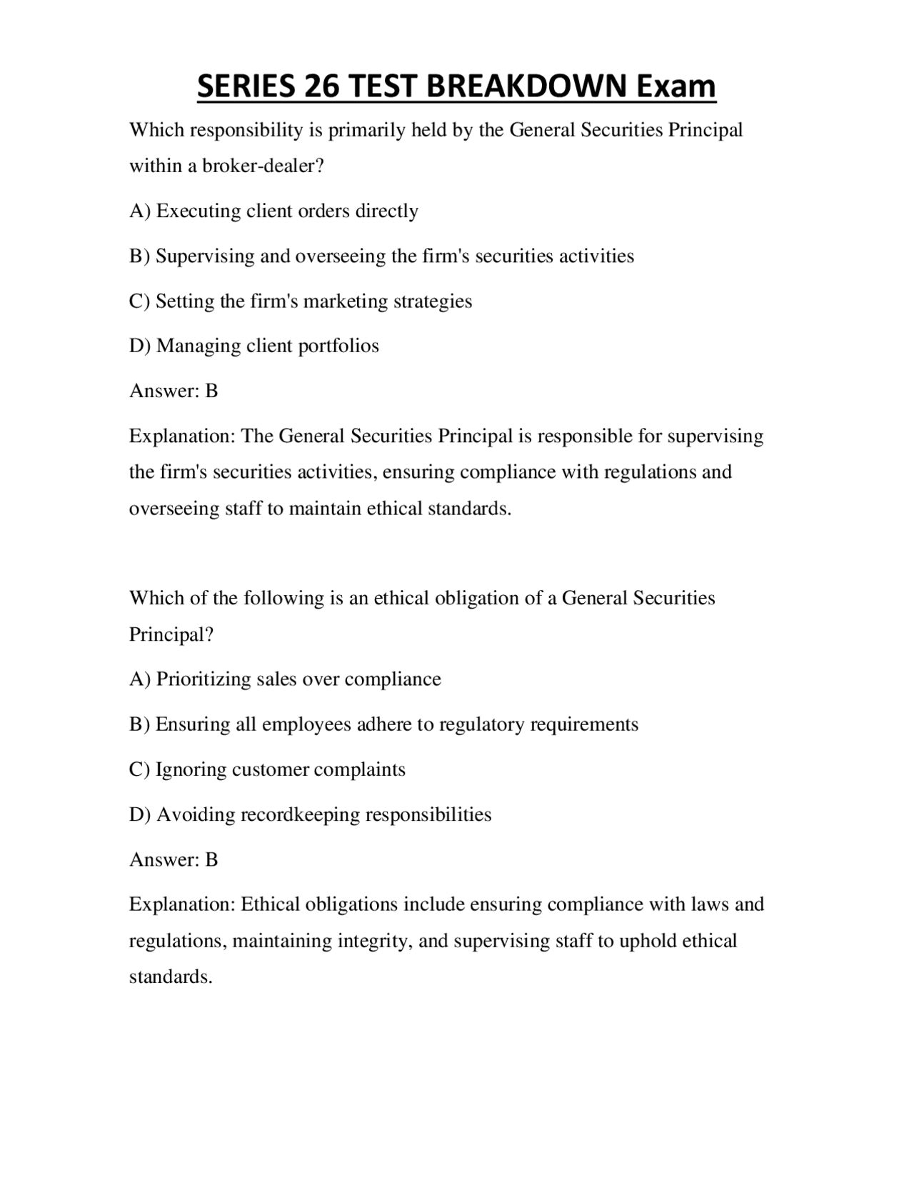 SERIES 26 TEST BREAKDOWN Exam | Exams Technology | Docsity