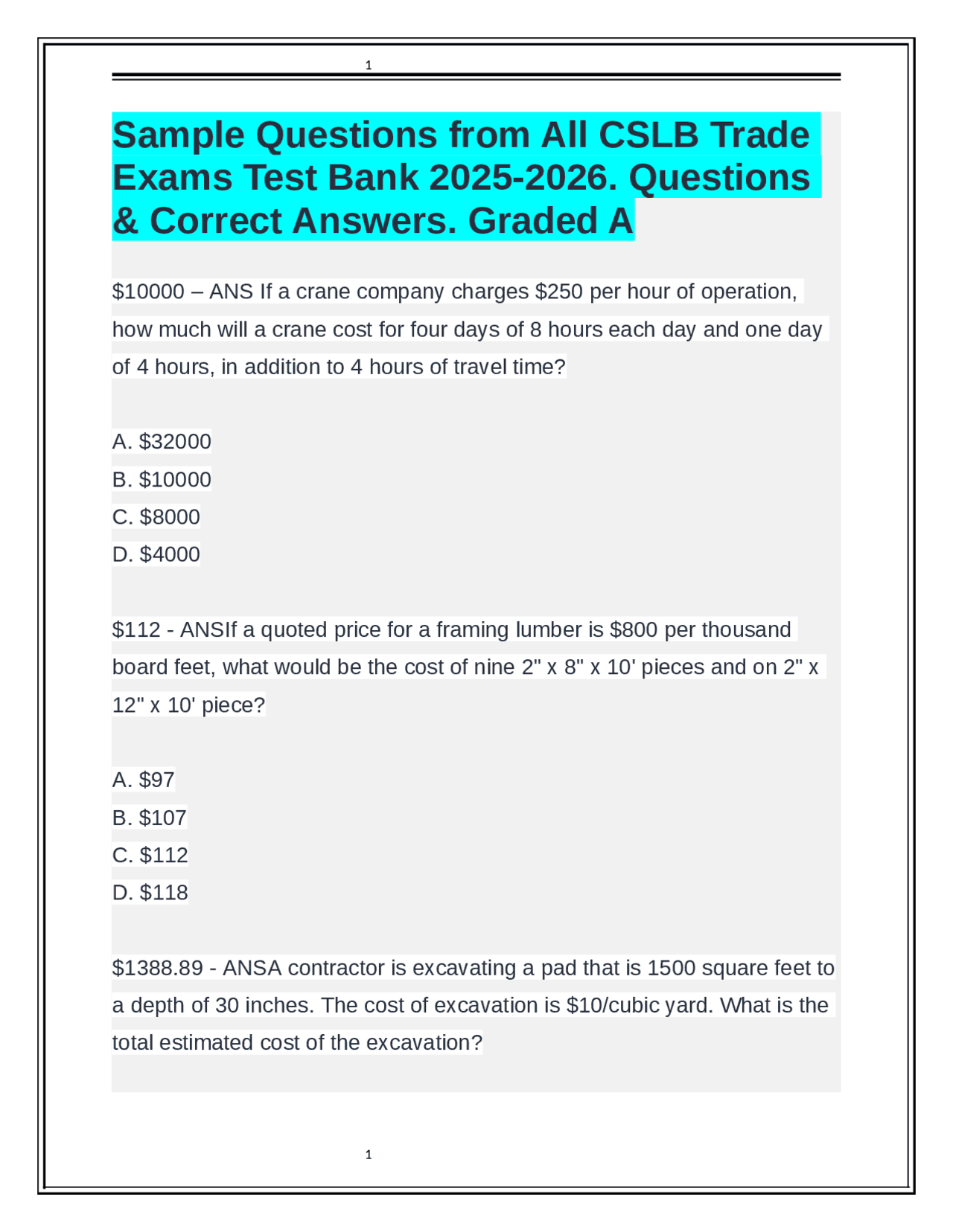 Sample Questions from All CSLB Trade Exams Test Bank 2025-2026 ...