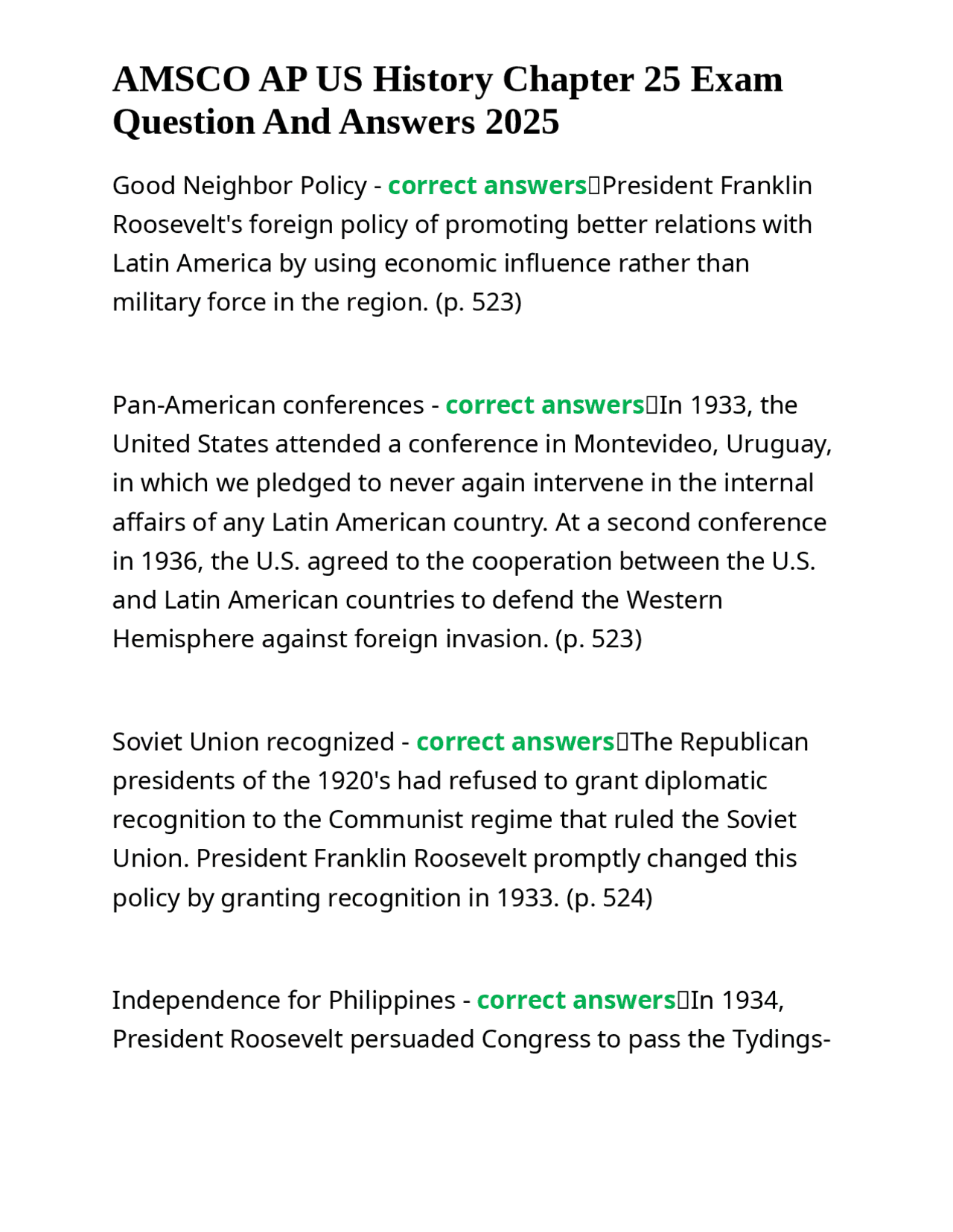 AMSCO AP US History Chapter 25 Exam Question And Answers 2025 | Exams ...