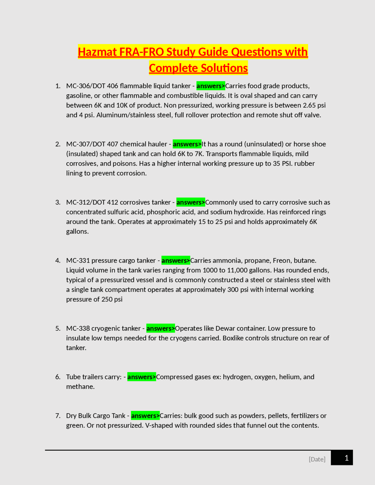 Hazmat FRA-FRO Study Guide Questions with Complete Solutions | Exams ...
