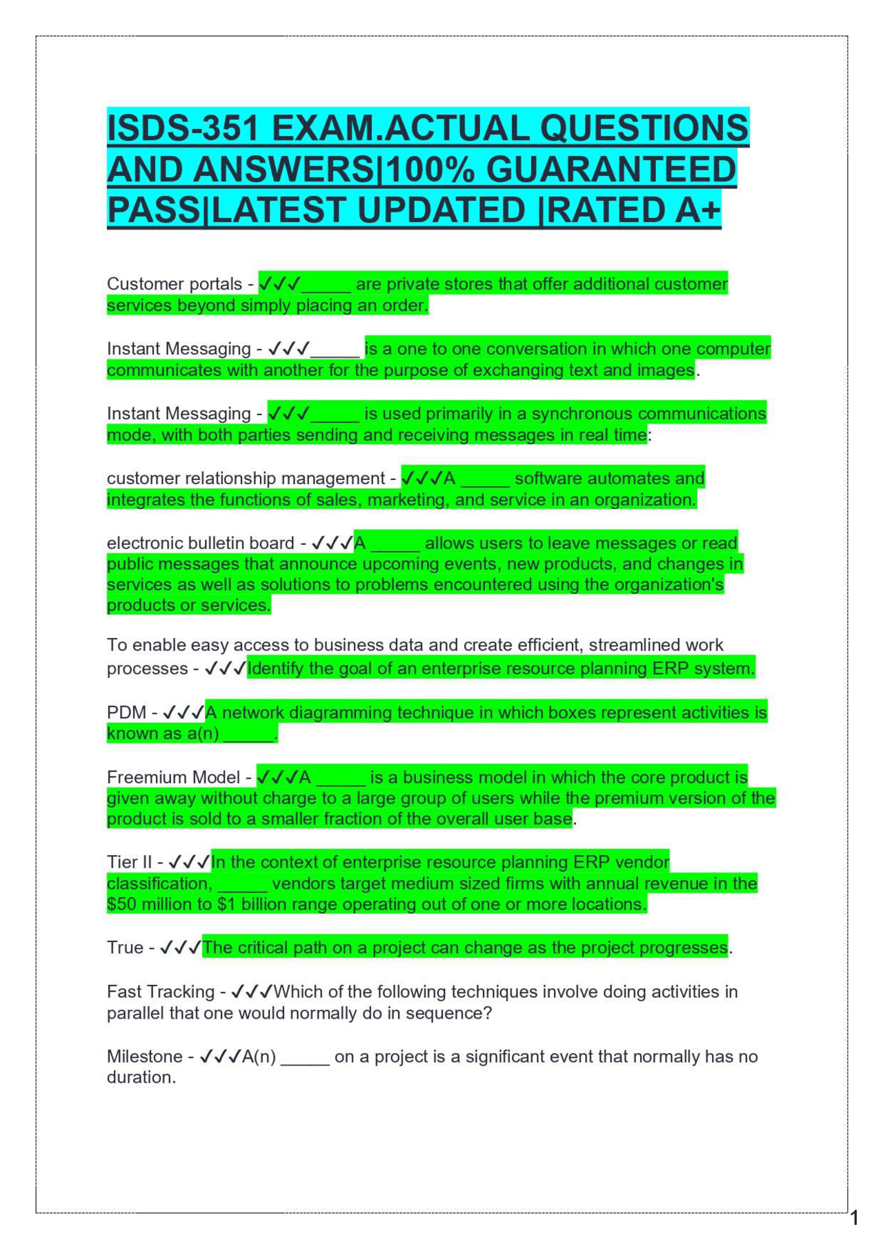 ISDS-351 EXAM.ACTUAL QUESTIONS AND ANSWERS|100% GUARANTEED PASS|LATEST ...