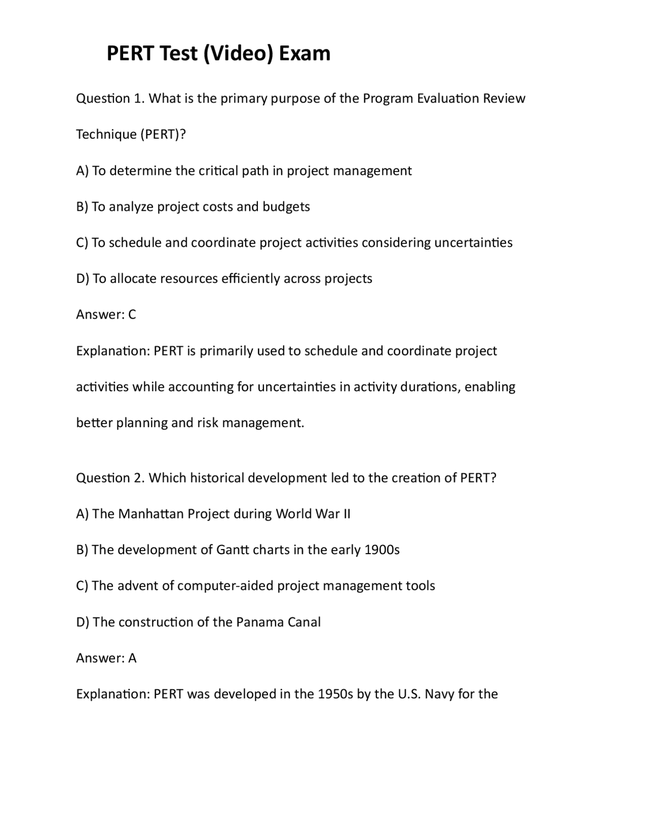 PERT Test (Video) Exam | Exams Technology | Docsity