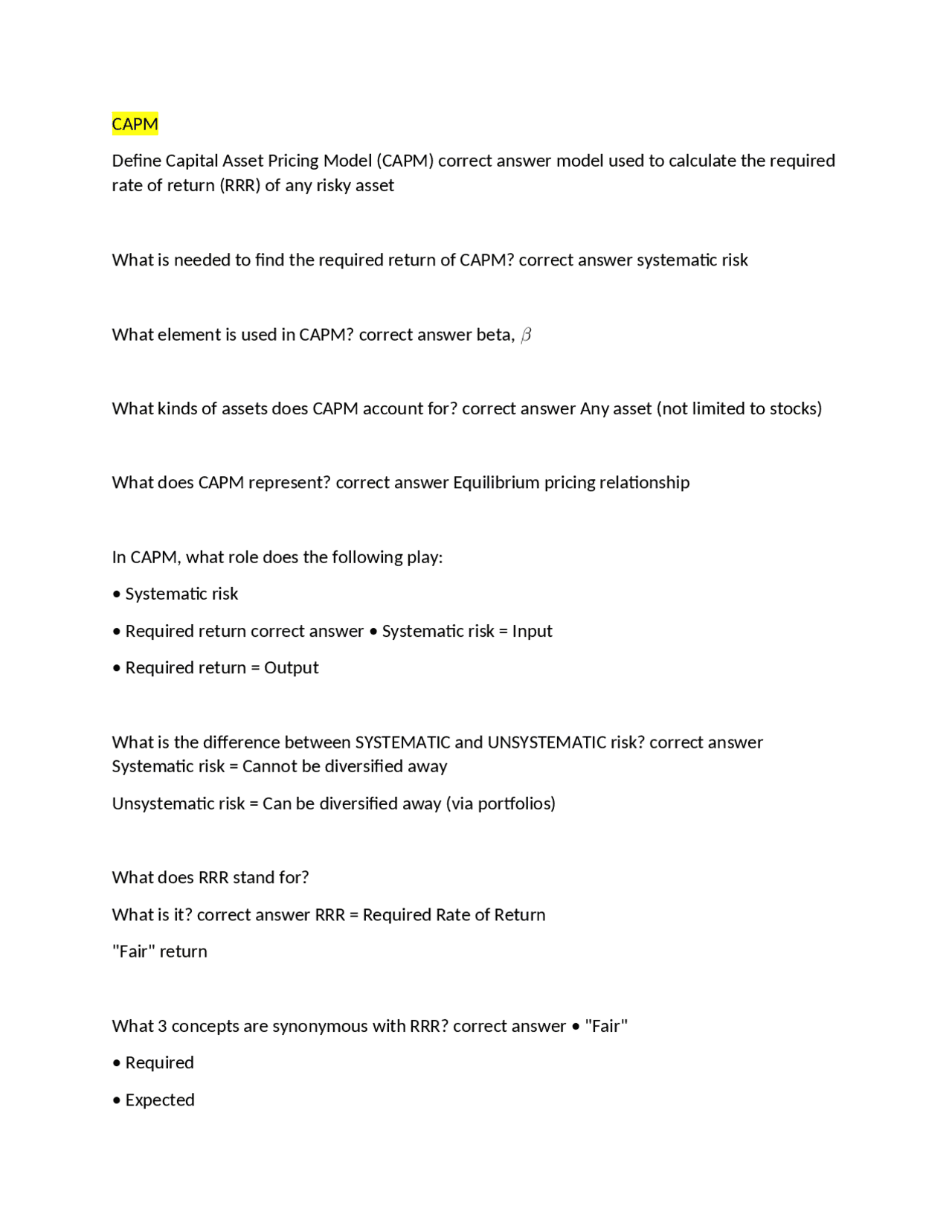 CAPM Examination Practice Questions | Exams Business Fundamentals | Docsity