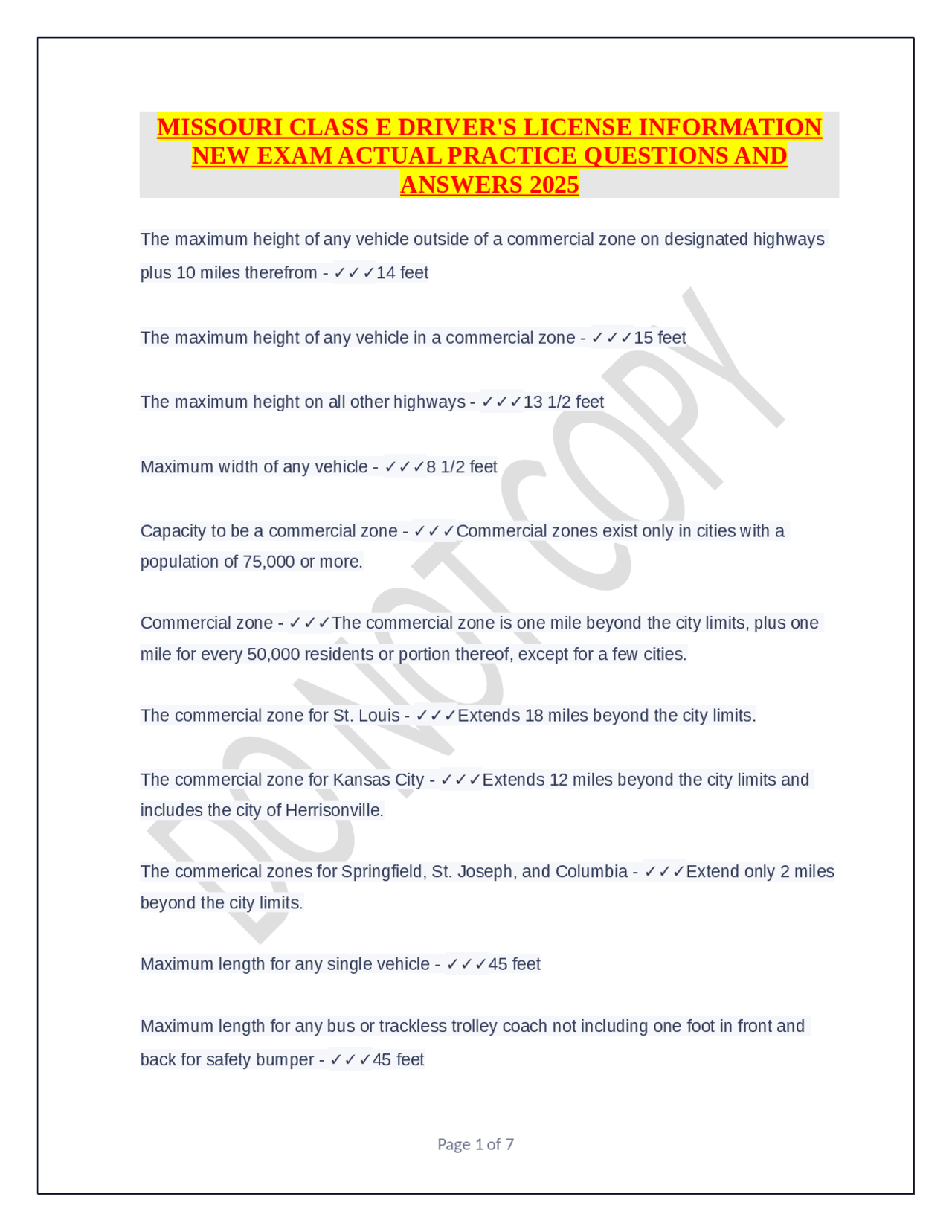 MISSOURI CLASS E DRIVER'S LICENSE INFORMATION NEW EXAM ACTUAL PRACTICE ...