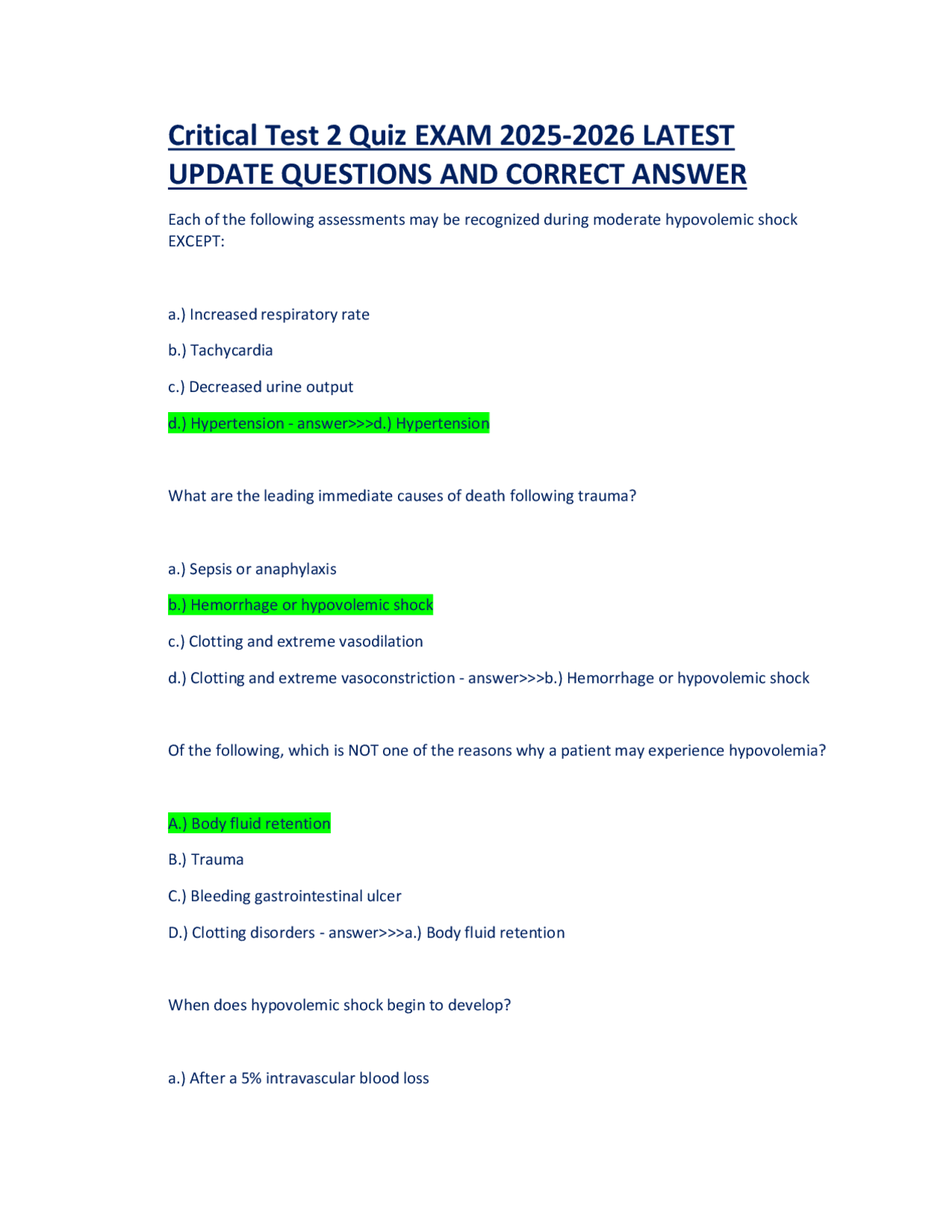 Critical Test 2 Quiz – Exam 2025–2026 – Latest Updated Questions and ...