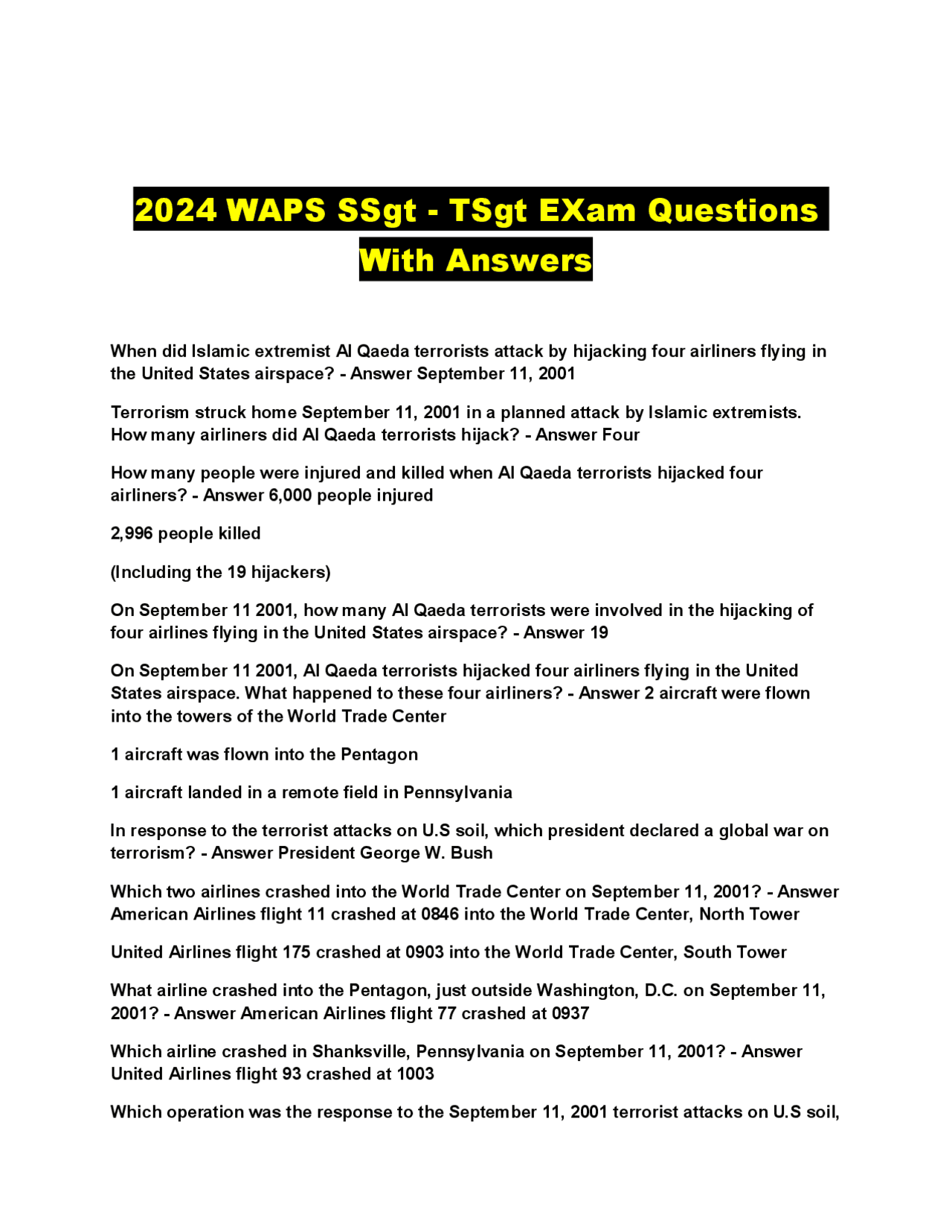 2024 WAPS SSgt - TSgt EXam Questions With Answers. | Exams Advanced ...