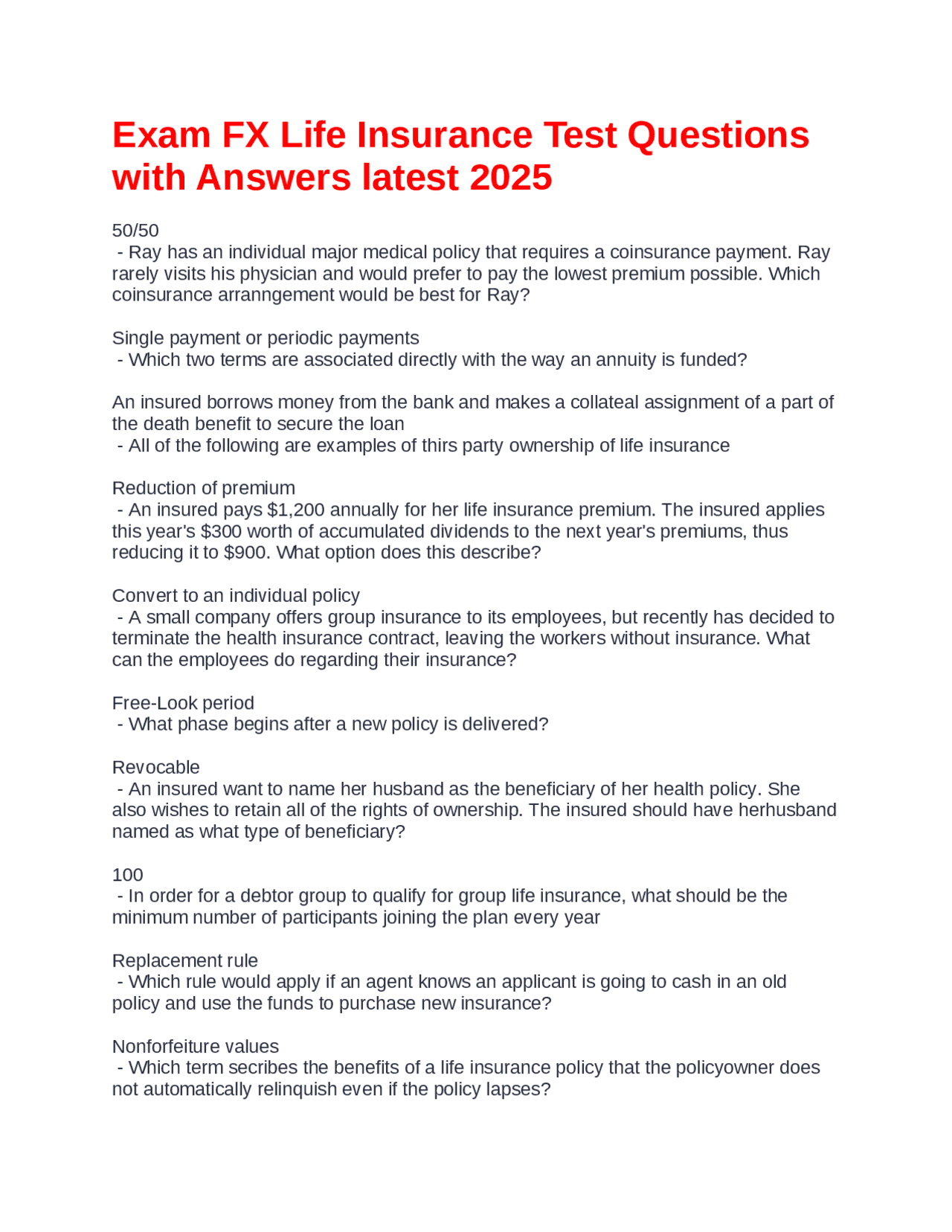 Life Insurance Exam Questions and Answers 2025: Test Prep | Exams Law ...