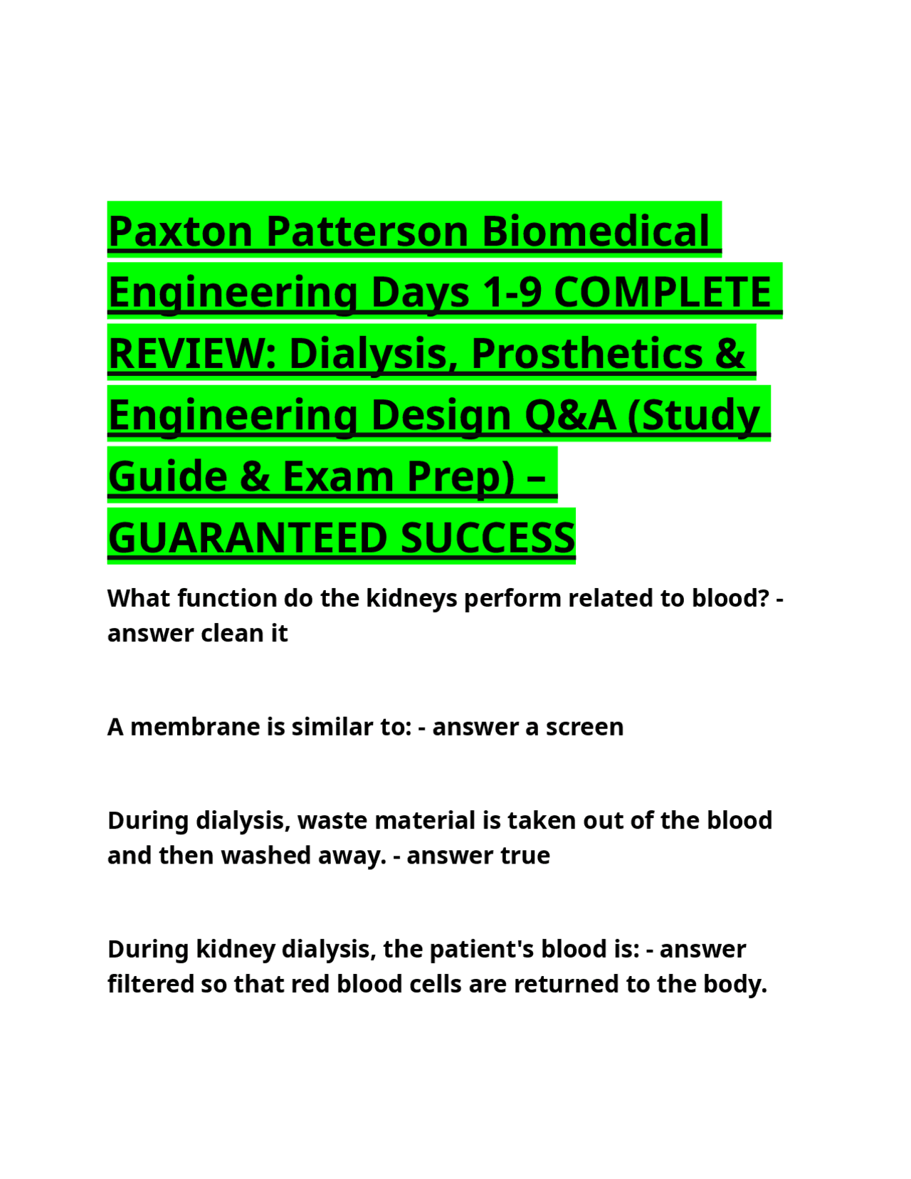 Paxton Patterson Biomedical Engineering Days 1-9 COMPLETE REVIEW ...