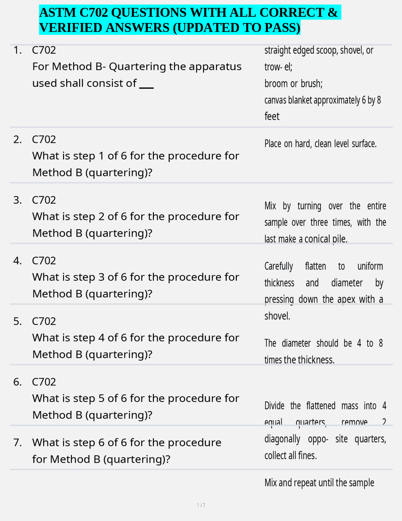 ASTM C702 QUESTIONS WITH ALL CORRECT & VERIFIED ANSWERS (UPDATED TO ...