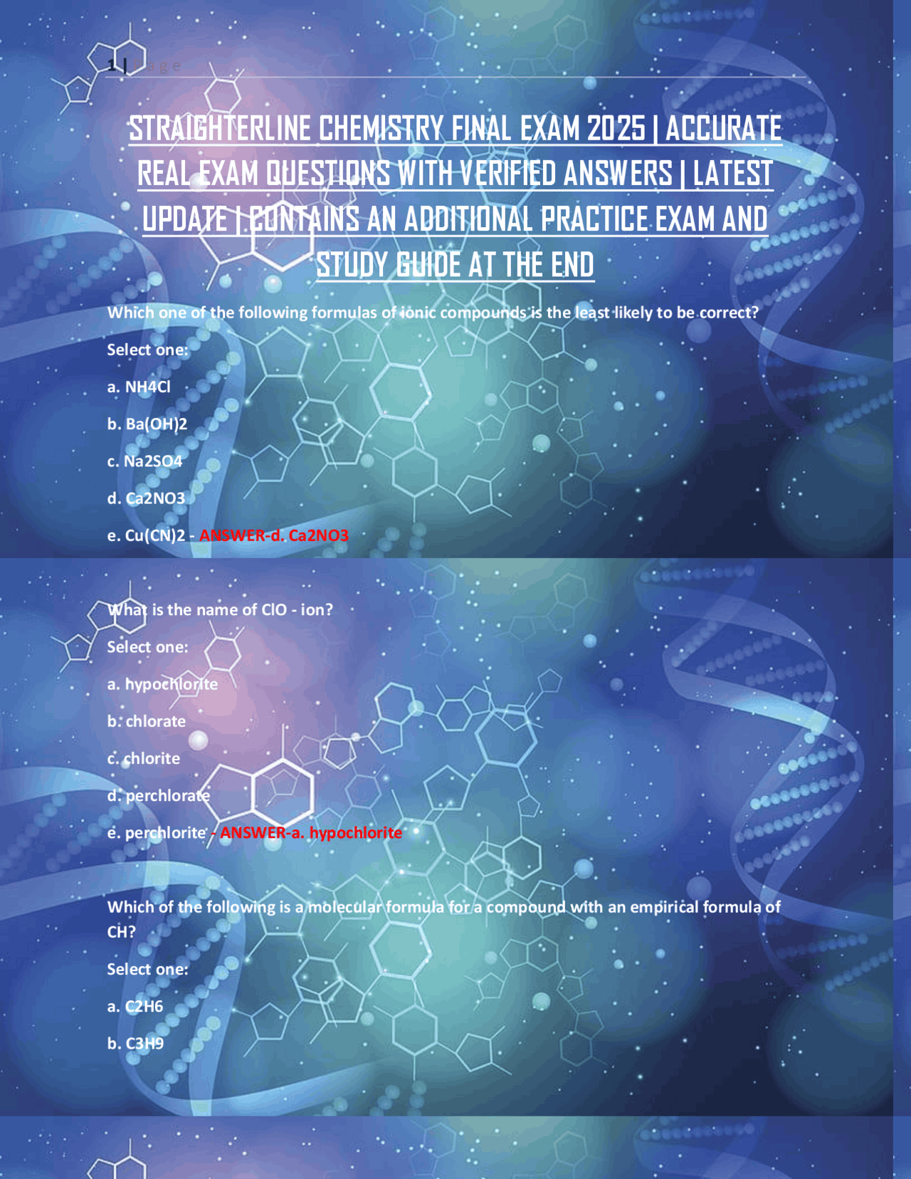 STRAIGHTERLINE CHEMISTRY FINAL EXAM 2025 | ACCURATE REAL EXAM QUESTIONS ...