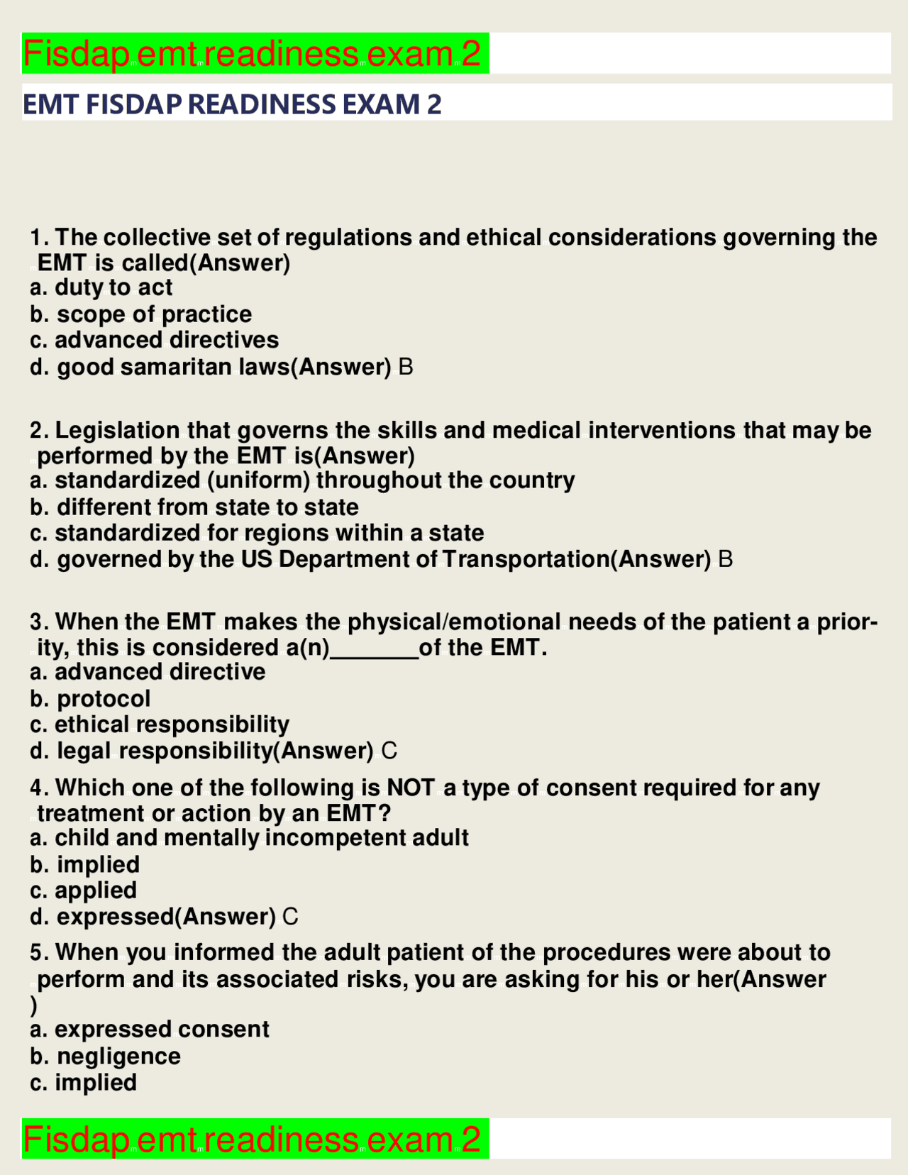 EMT FINAL ACTUAL EXAM (3 LATEST VERSIONS) NEWEST ACTUAL EXAM COMPLETE ...