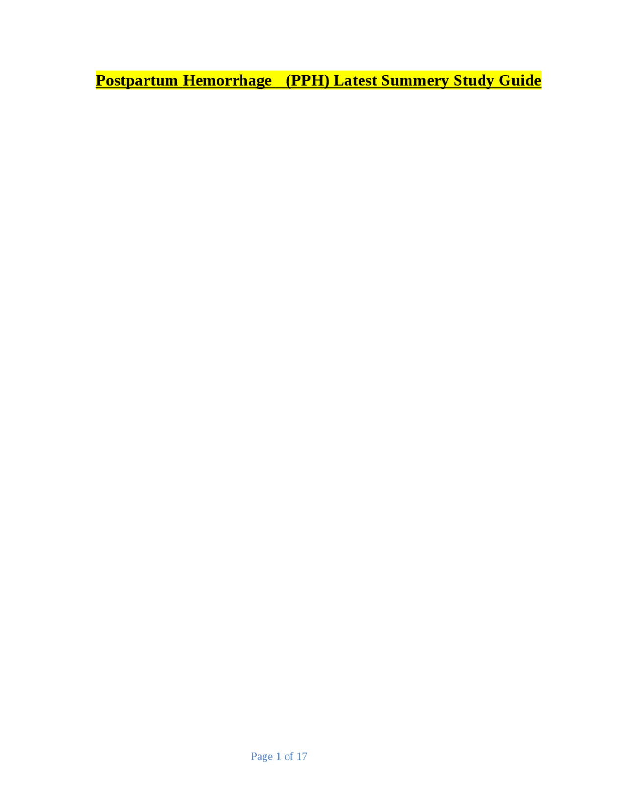 Postpartum Hemorrhage (PPH): A Comprehensive Study Guide | Exams ...