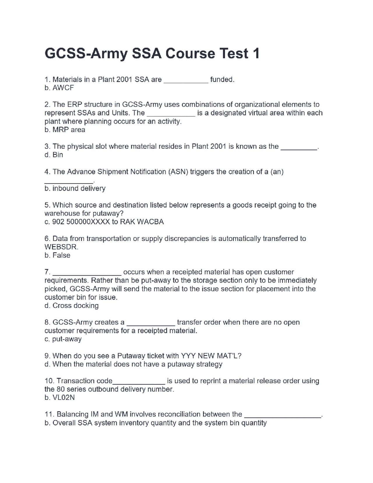 Gcss Army Ssa Course Test 1 Exams Socialization And The Life Course Docsity