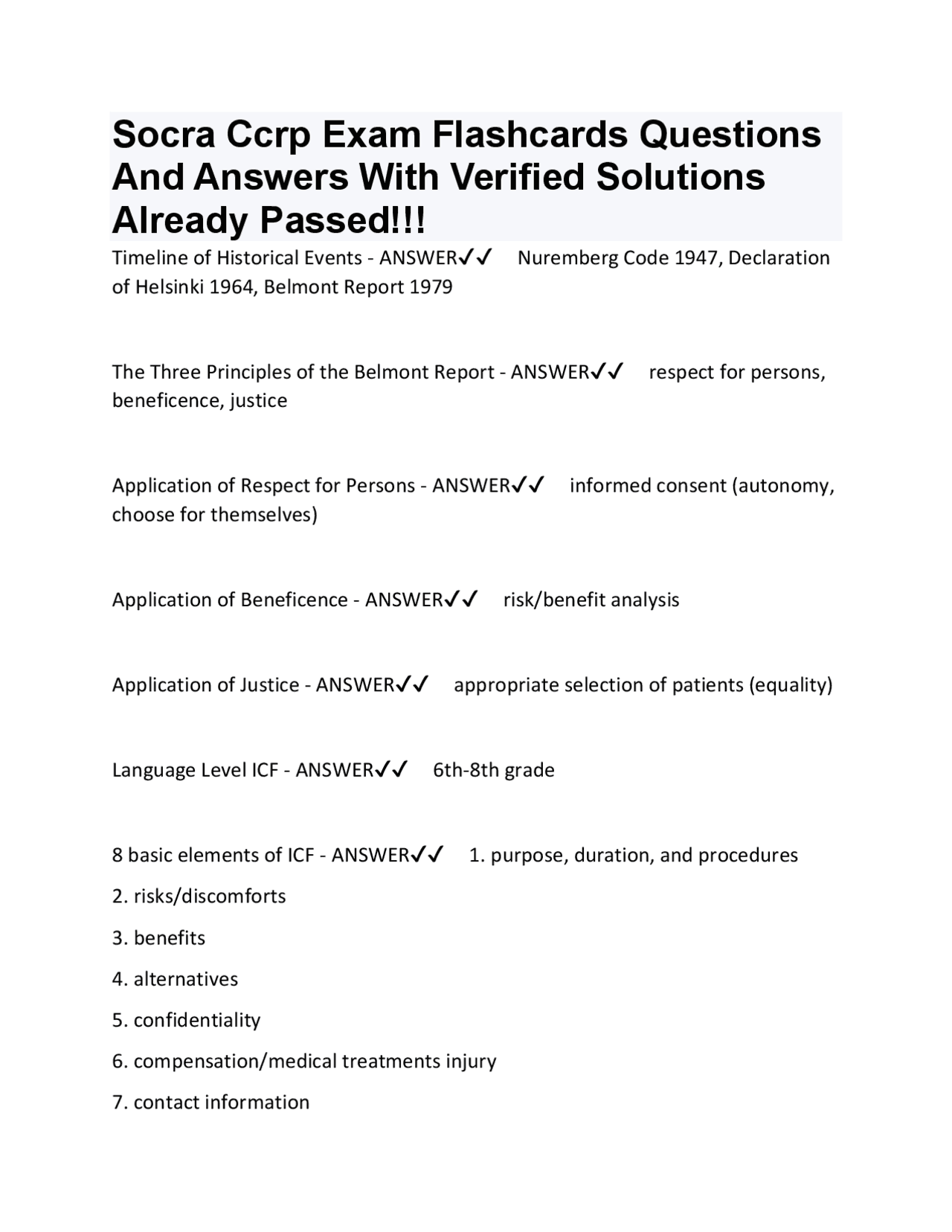 Socra Ccrp Exam Flashcards Questions And Answers With Verified ...