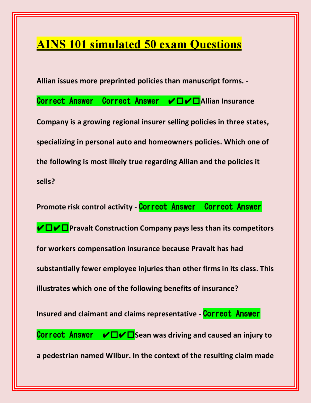 AINS 101 simulated 50 exam Questions With Practice Expert Solutions ...