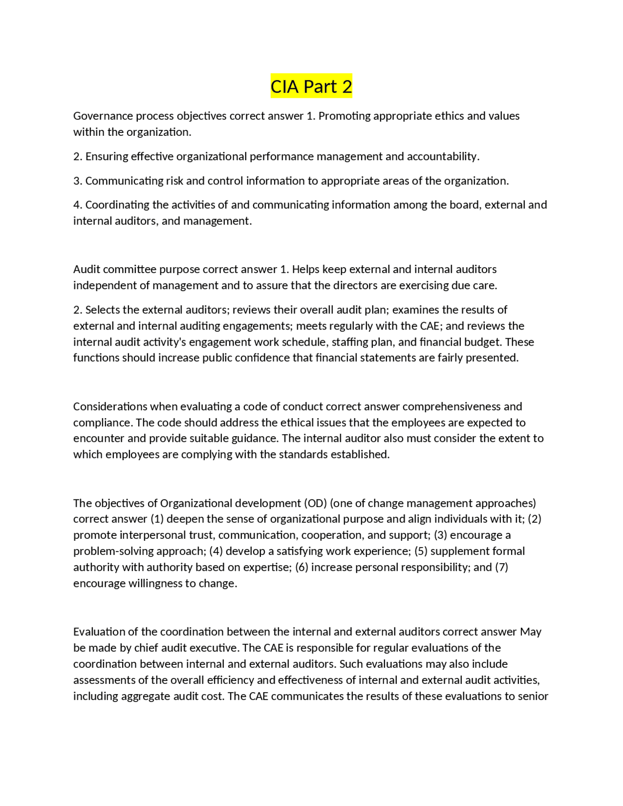 CIA Exam Part 2 Practice Questions | Exams Business Administration ...